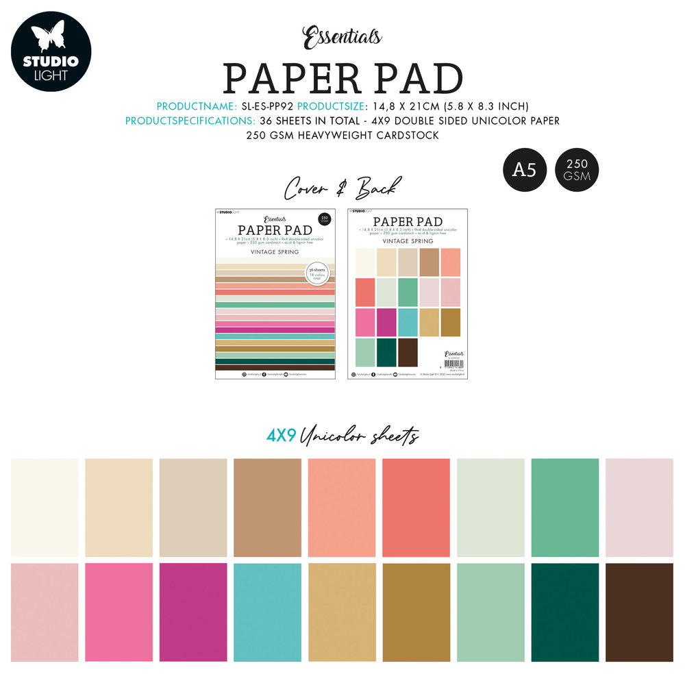 Studio Light - PP92 - Paper Pad A5 - Vintage Spring - Kreativ Scrapping